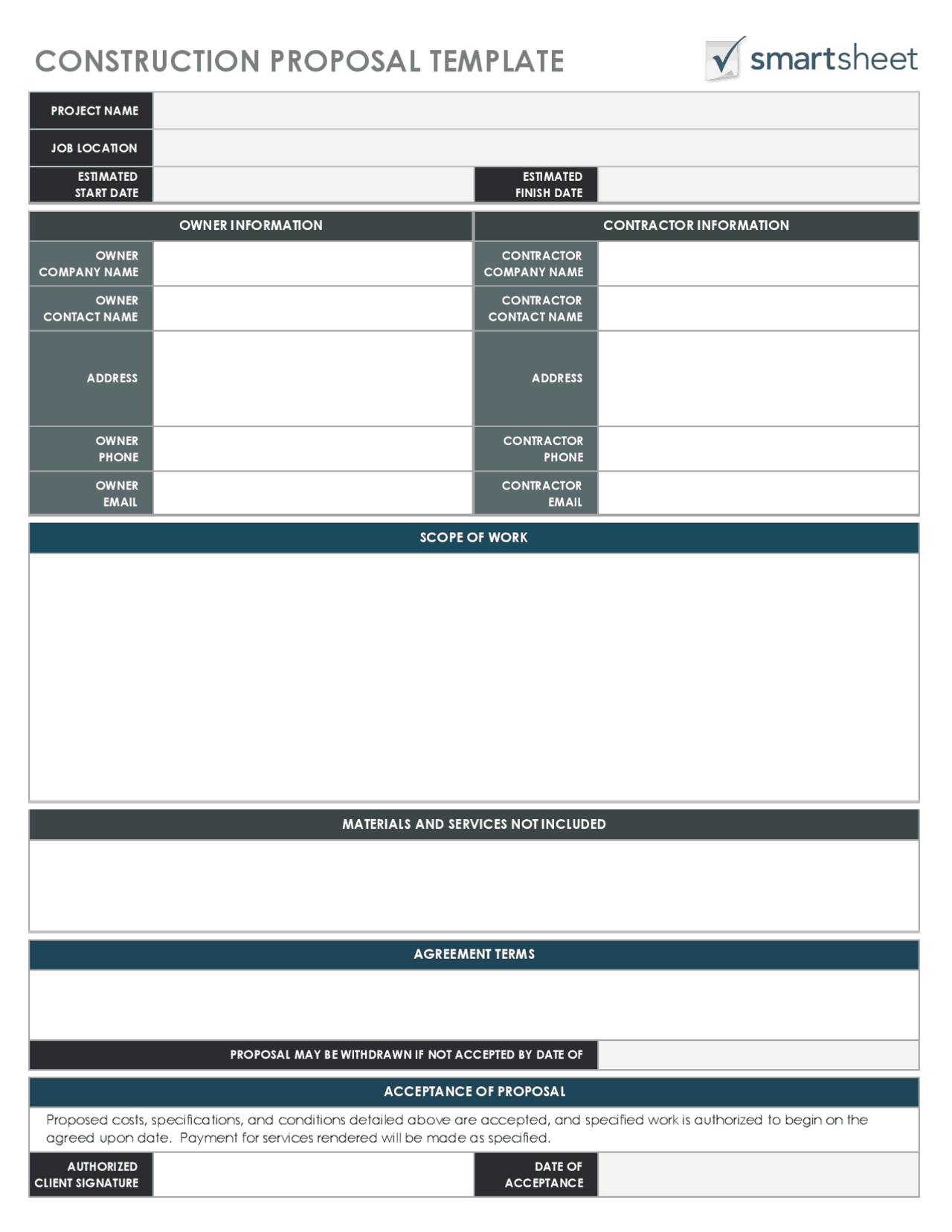 Construction Proposal Template: Scope, Costs, and Terms | Exercises ...