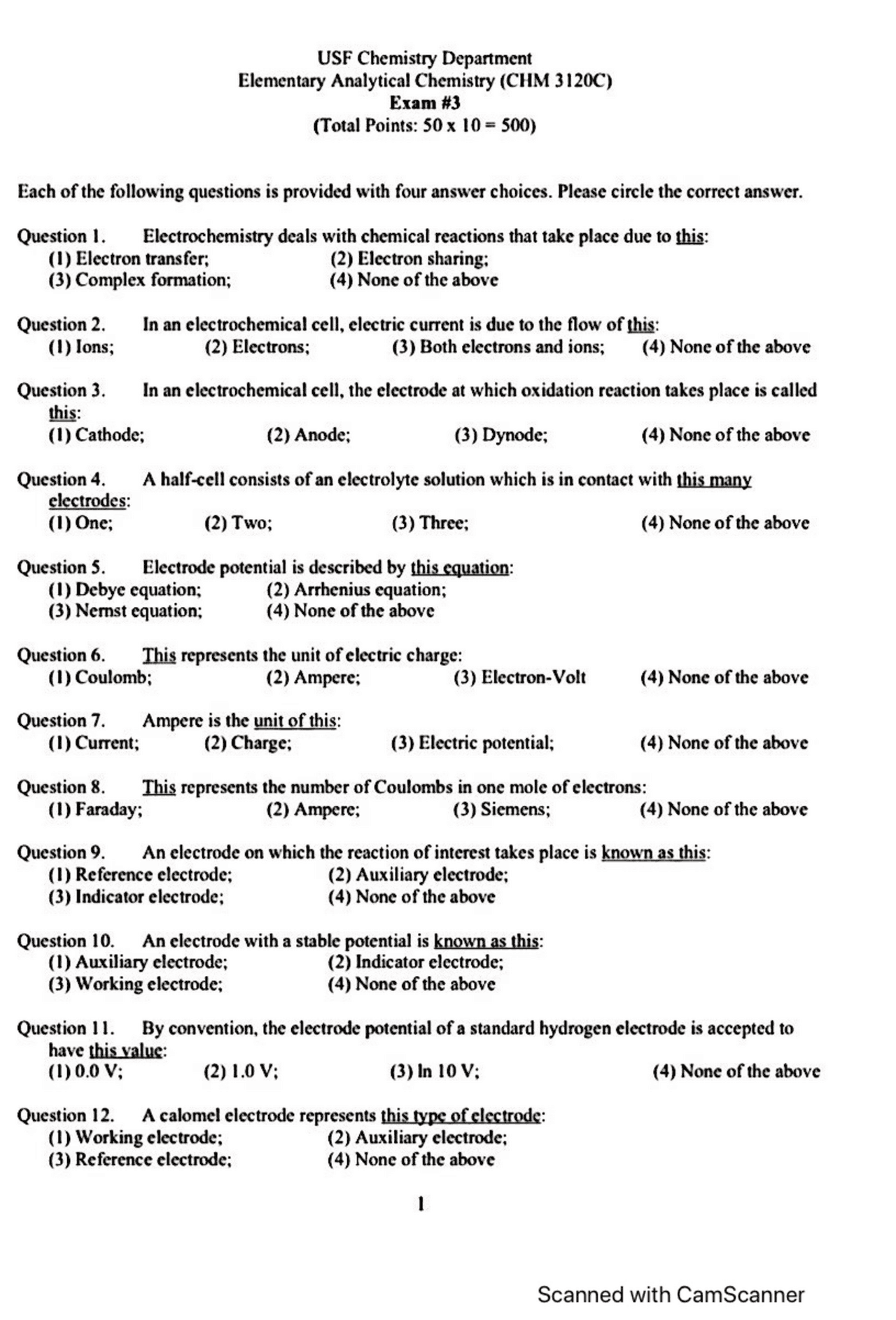 Exam 3 Chapters 23 25 Exams Analytical Chemistry Docsity