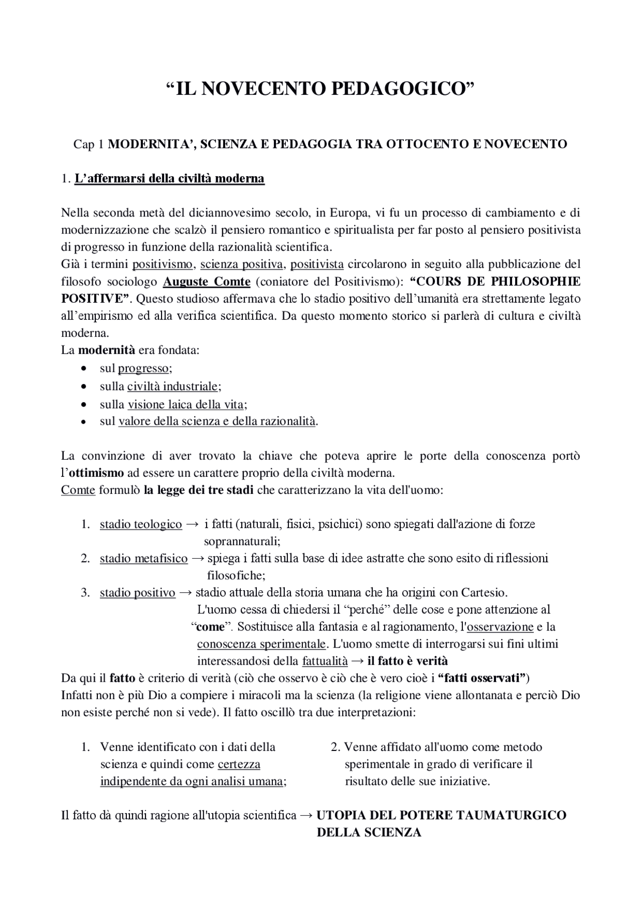 Novecento Pedagogico Chiosso Sintesi Del Corso Di Pedagogia Docsity
