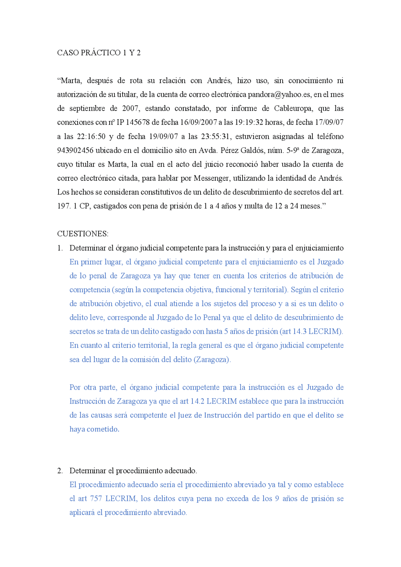 Práctica Querella Derecho Procesal Penal Ejercicios De Derecho