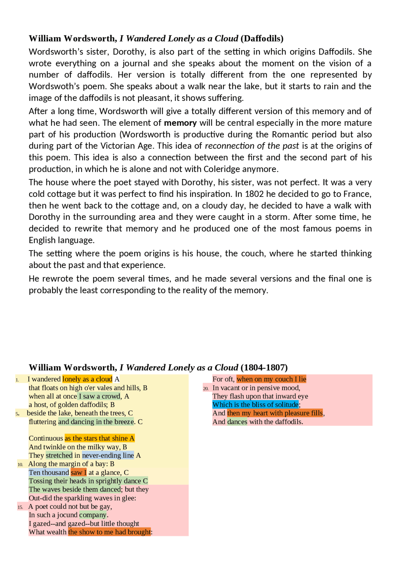 Analisi poesia Daffodils (I Wandered Lonely as a Cloud) di Wordworth | Appunti di Letteratura ...