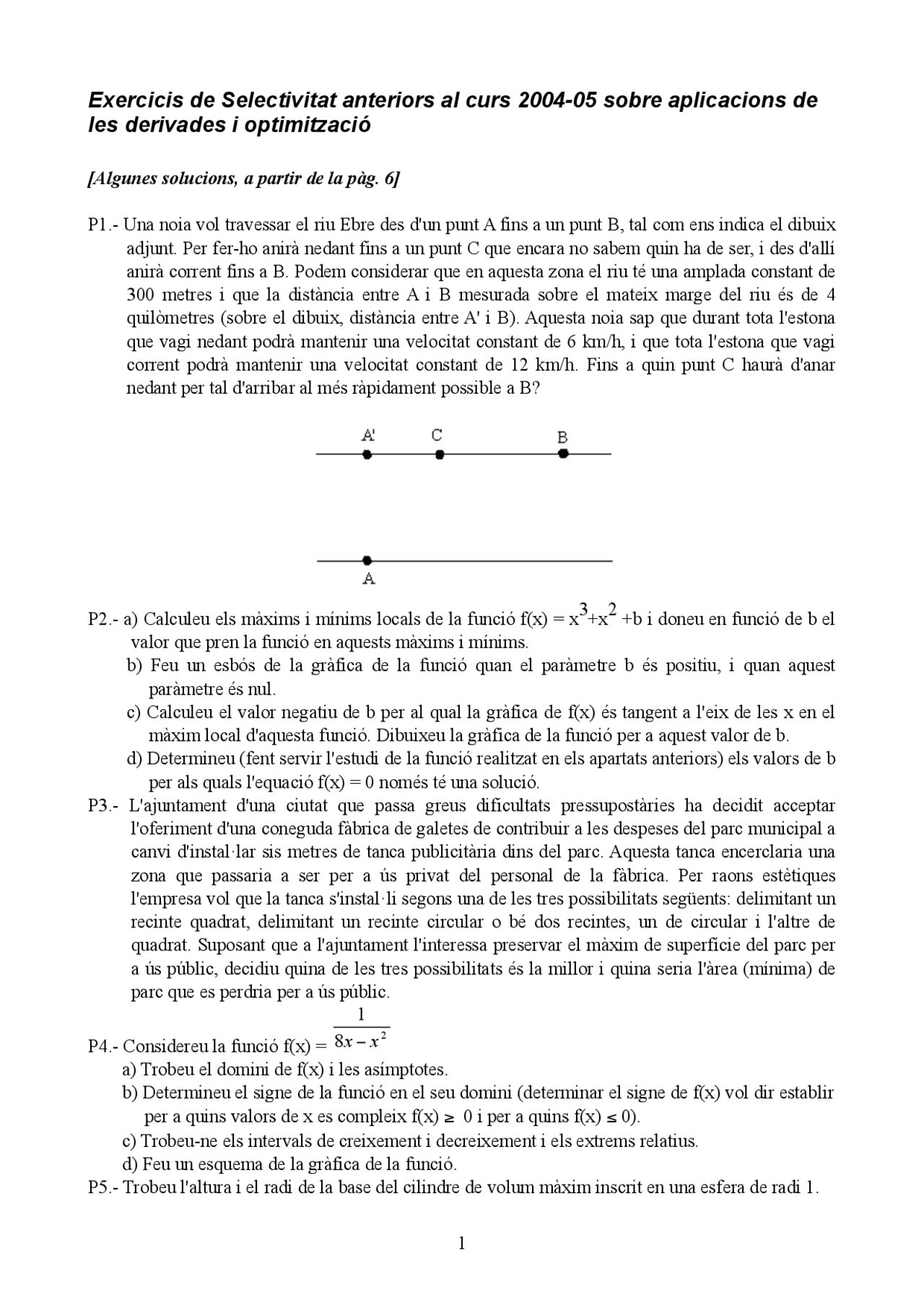 Exercicis De Selectivitat Aplicacions De Les Derivades Ejercicios De