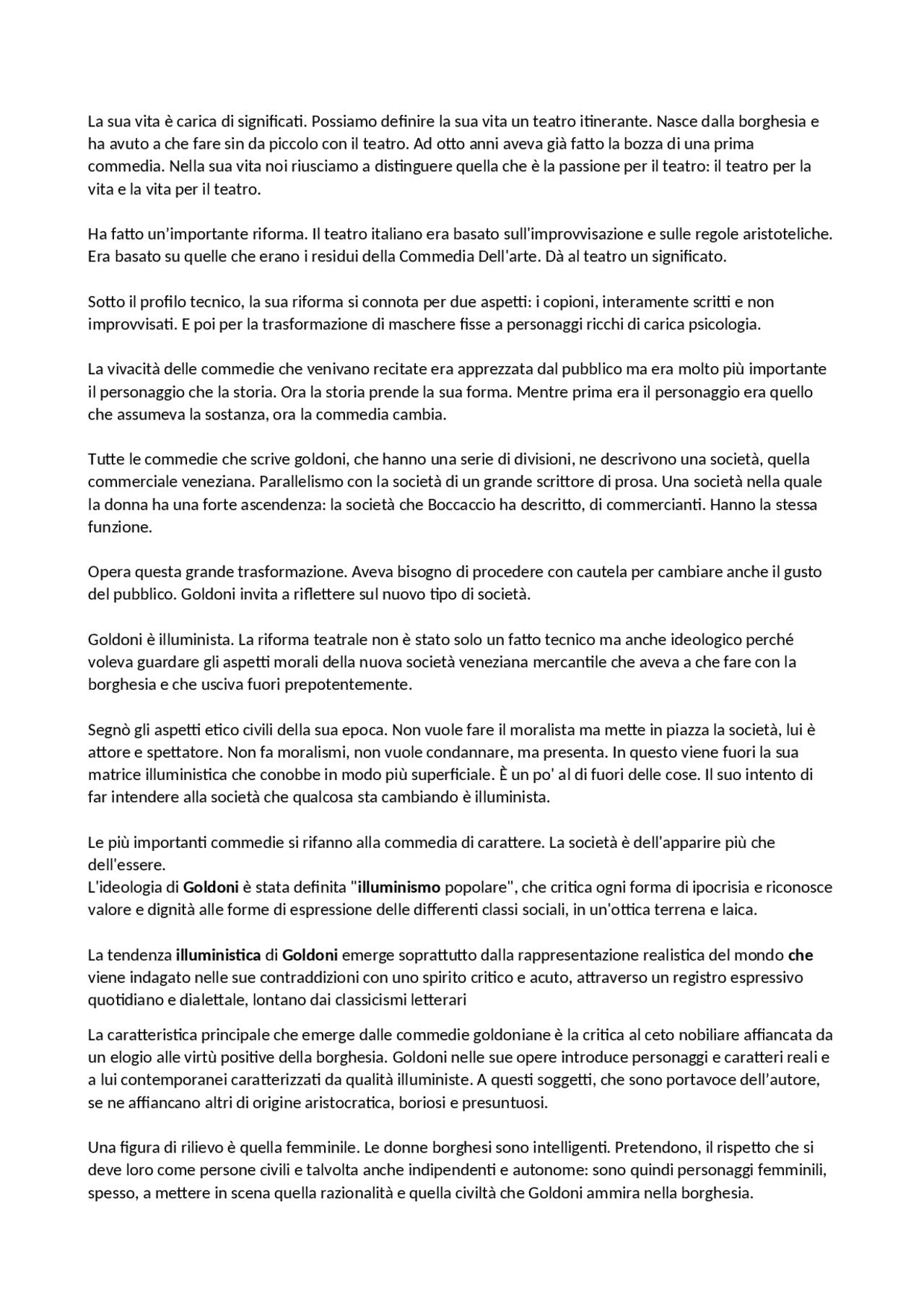 Goldoni E La Locandiera Appunti Di Italiano Docsity