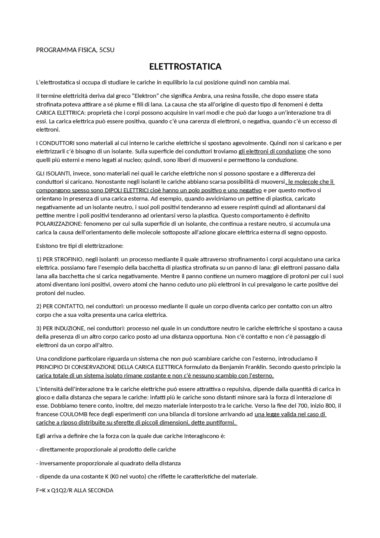 Programma Fisica (quinto anno) | Appunti di Fisica | Docsity