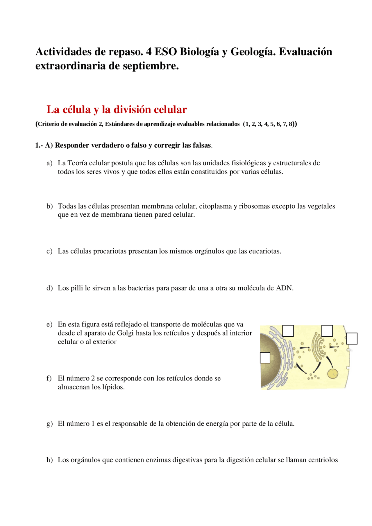Biologia Y Geología Ejercicios De Biología Docsity