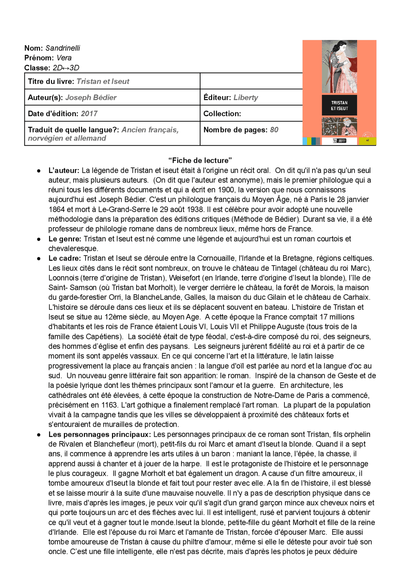 fiche complète du livre en français Tristan et Iseut | Summaries French ...