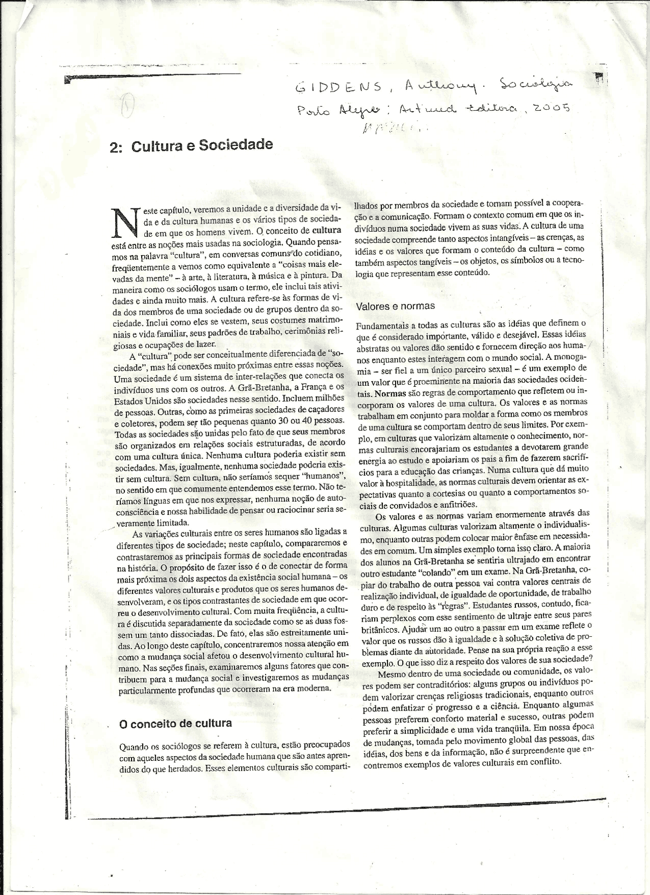 611069_Anthony Giddens 1.pdf | Resumos Sociologia | Docsity