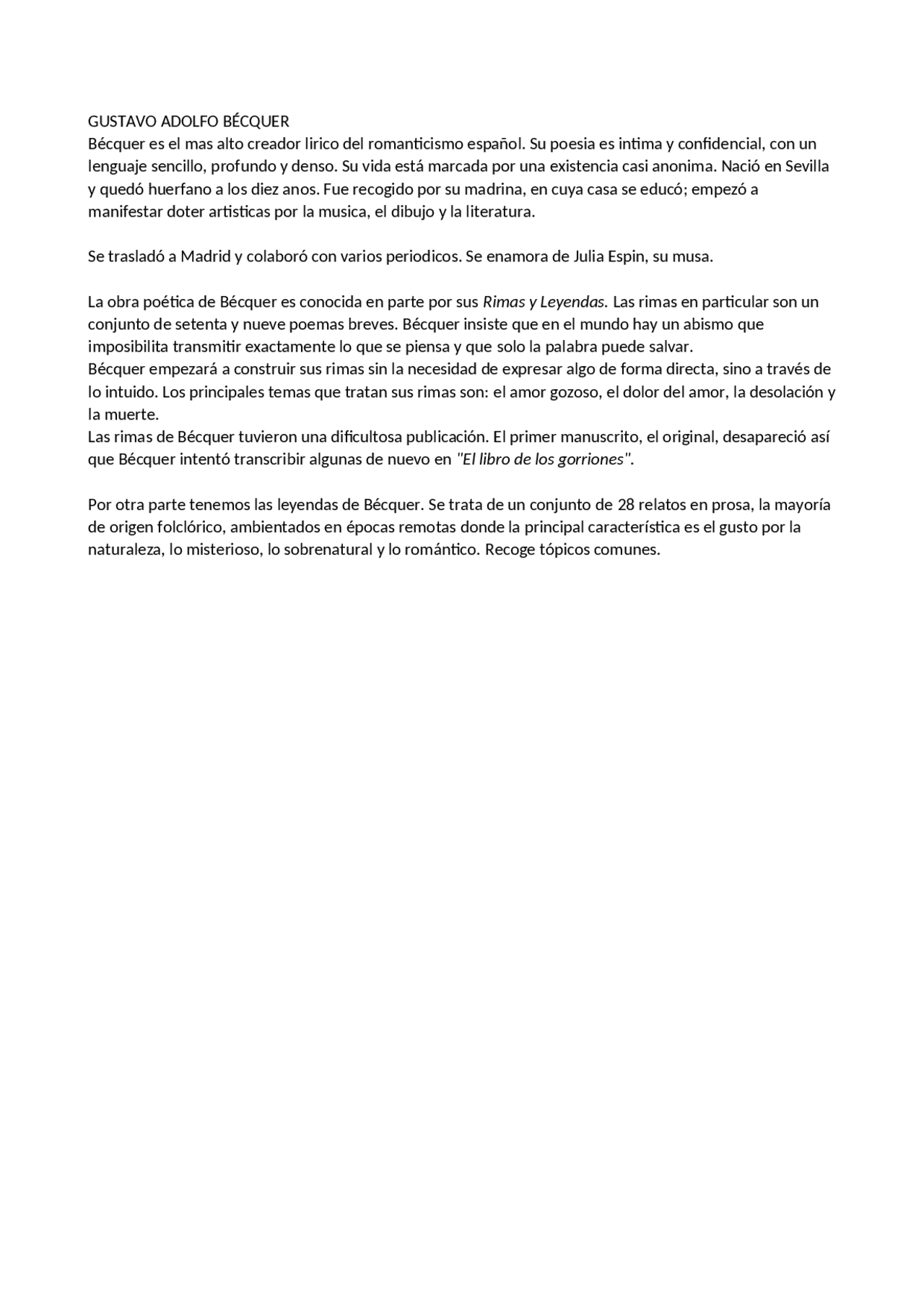 Gustavo Adolfo Bécquer Poetica Appunti Di Spagnolo Docsity