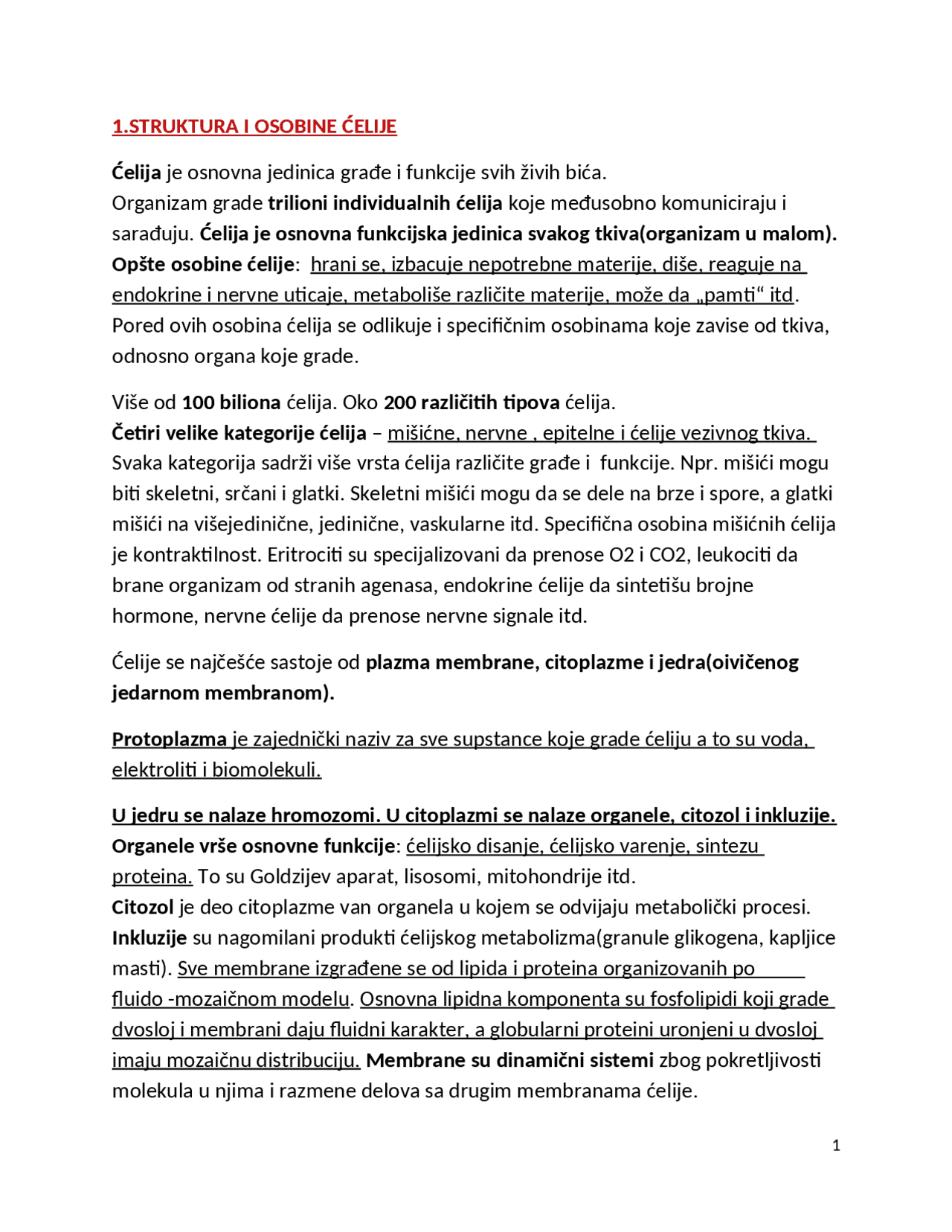 Skripta za prvi kolokvijum - Fiziologija 1 | Monografías, Ensayos od Fiziologija | Docsity