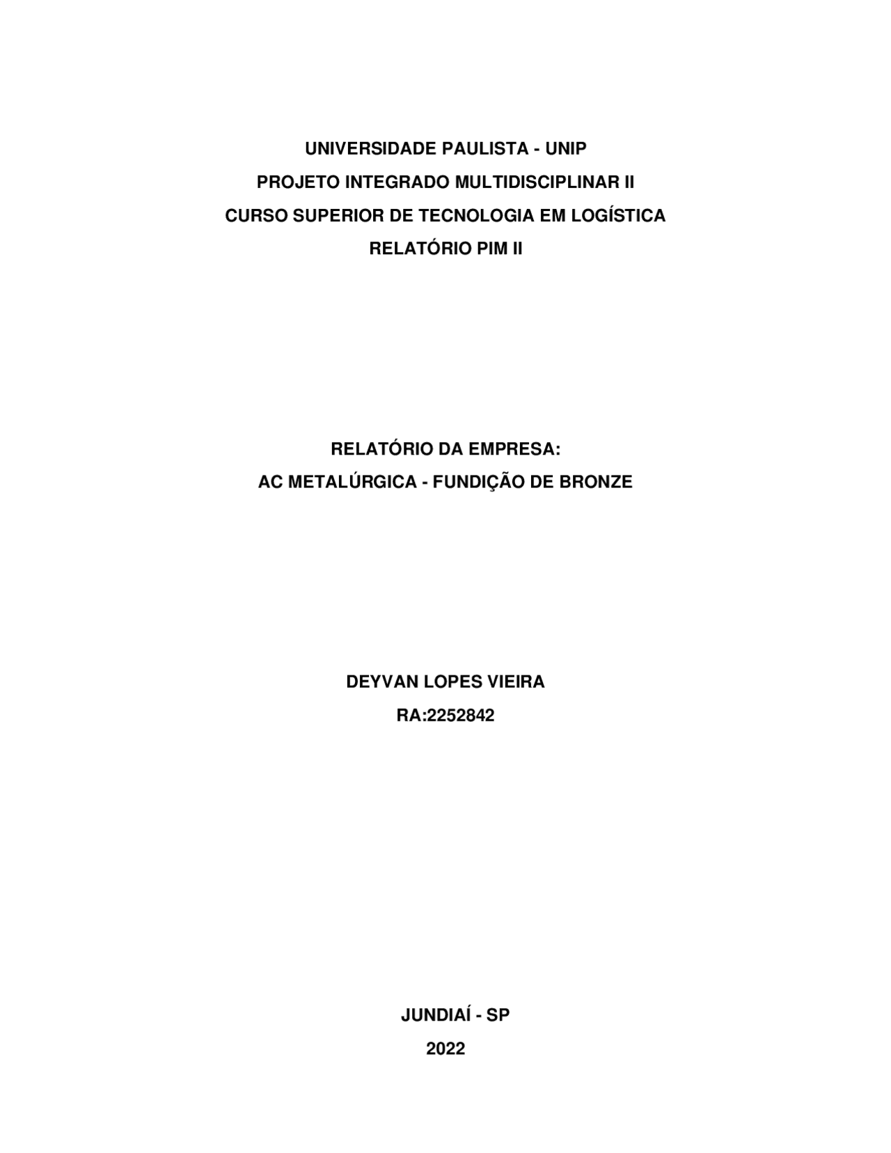 Projeto Integrado Multidisciplinar Pim Ii Logística Trabalhos