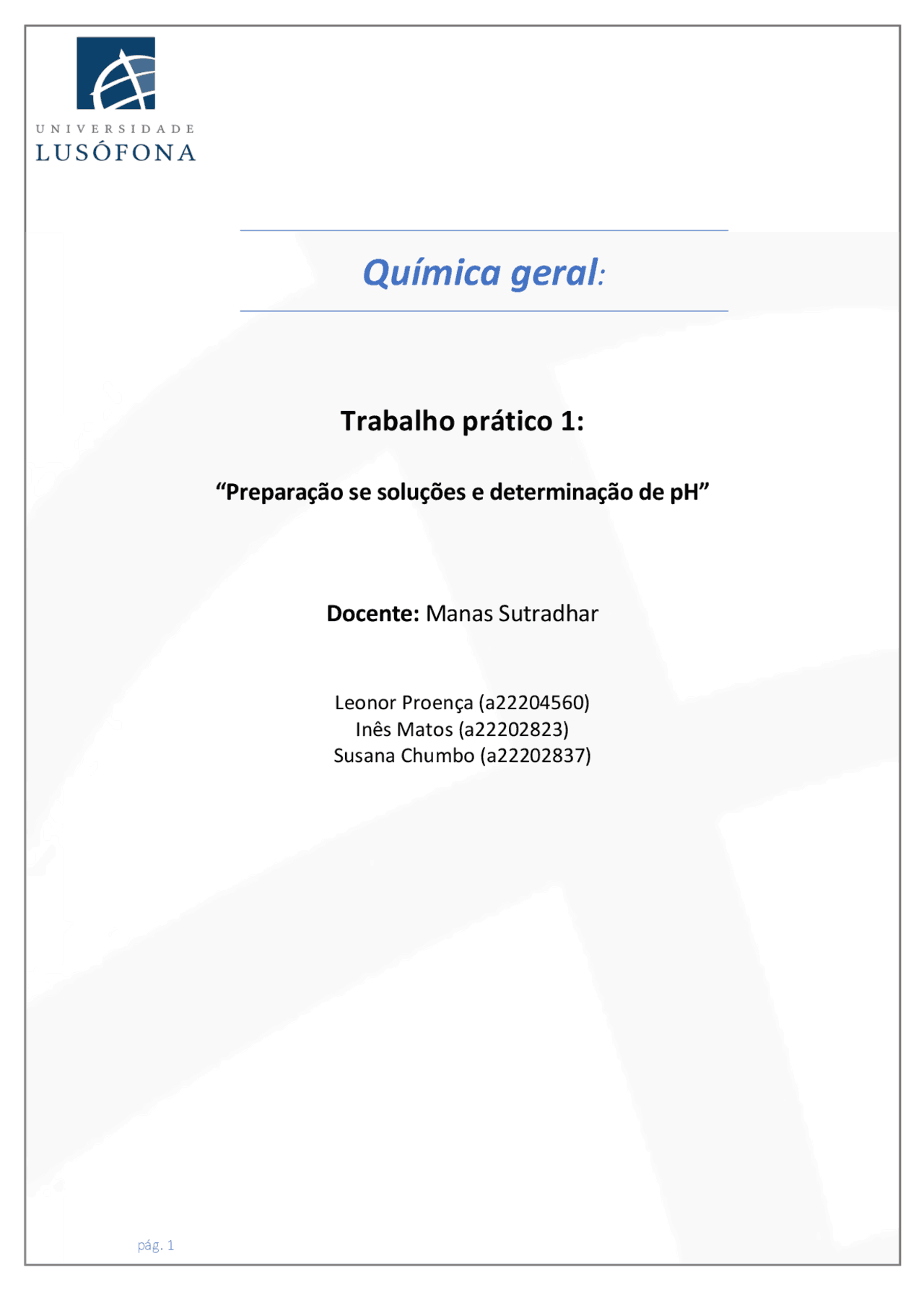 Relatório Química Pl1 Provas Química Docsity