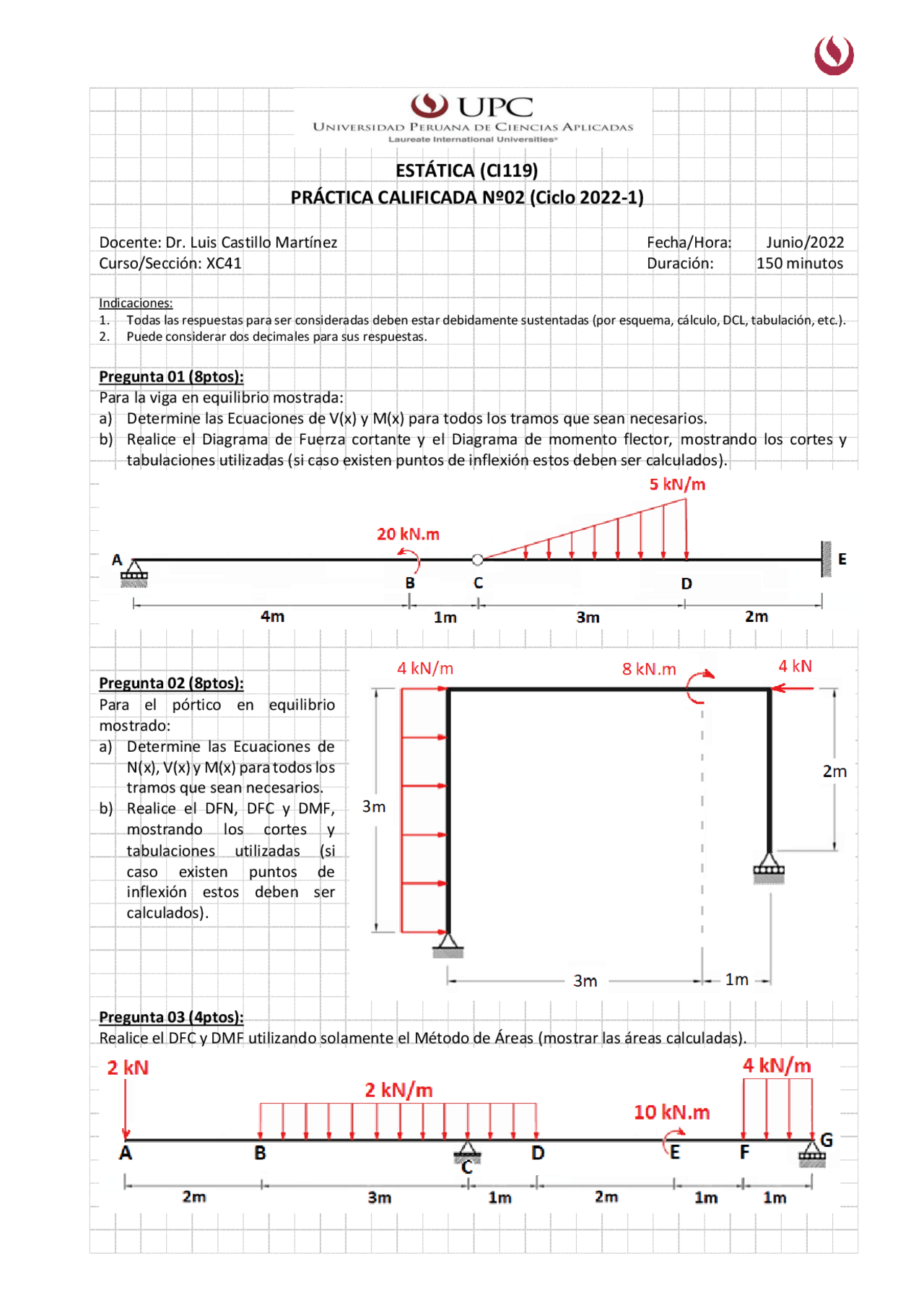 Practica Calificada Estatica Exámenes De Estática Docsity