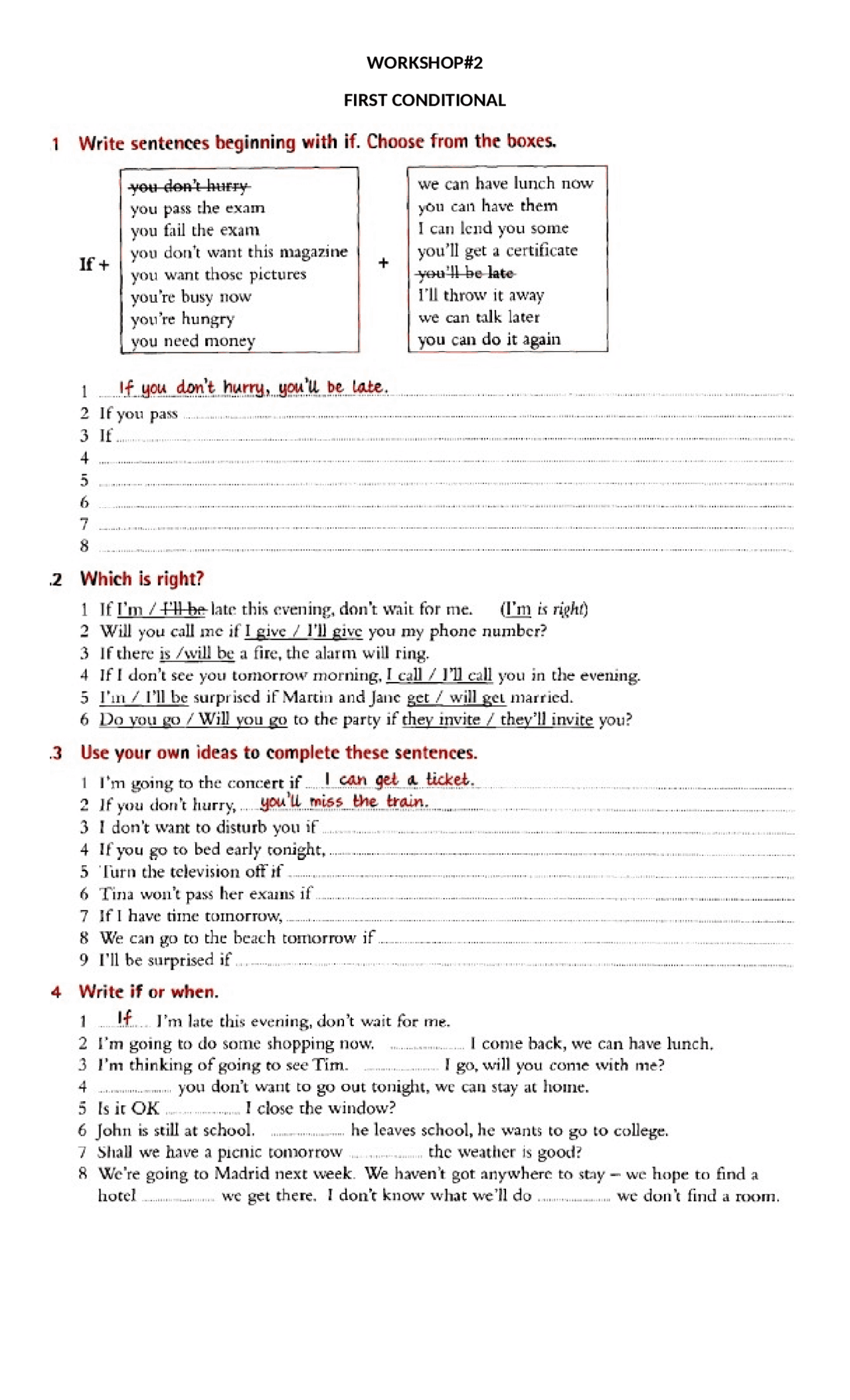 Ejercicios de inglés del First conditional | Esercizi di Inglese | Docsity