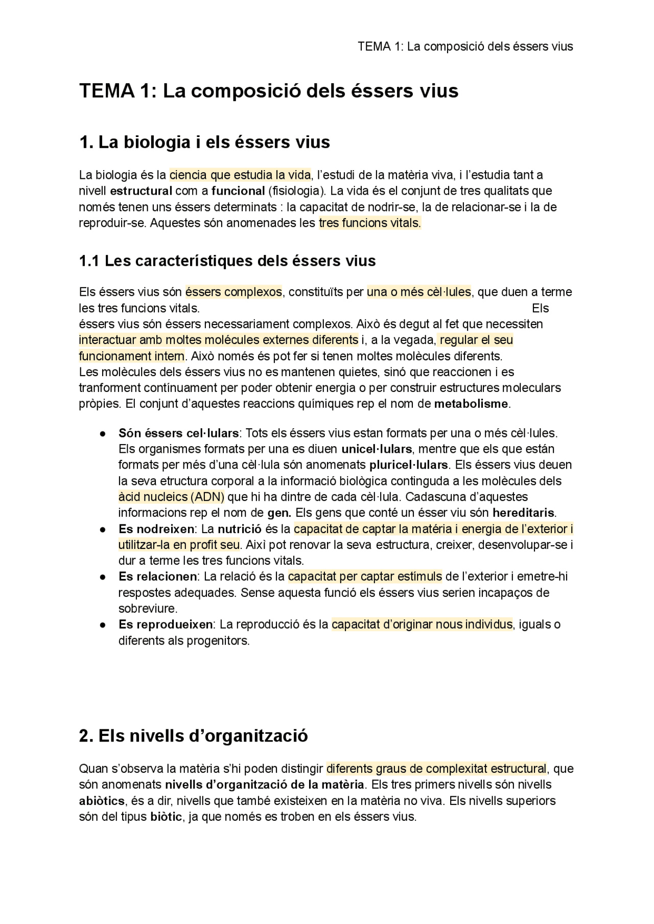 T1 La Composició Dels éssers Vius Apuntes De Biología Docsity