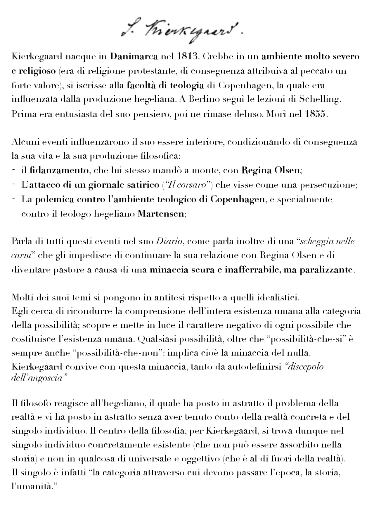 Appunti Su Kierkegaard Appunti Di Filosofia Docsity