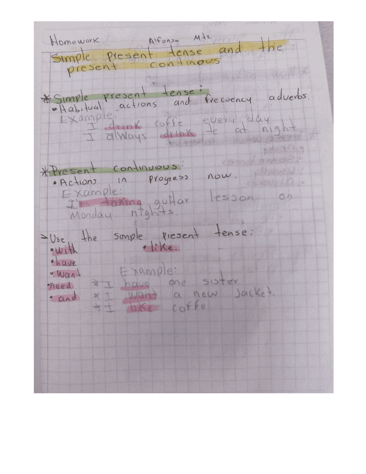 Notas presente continuo | Traducciones de Idioma Inglés | Docsity