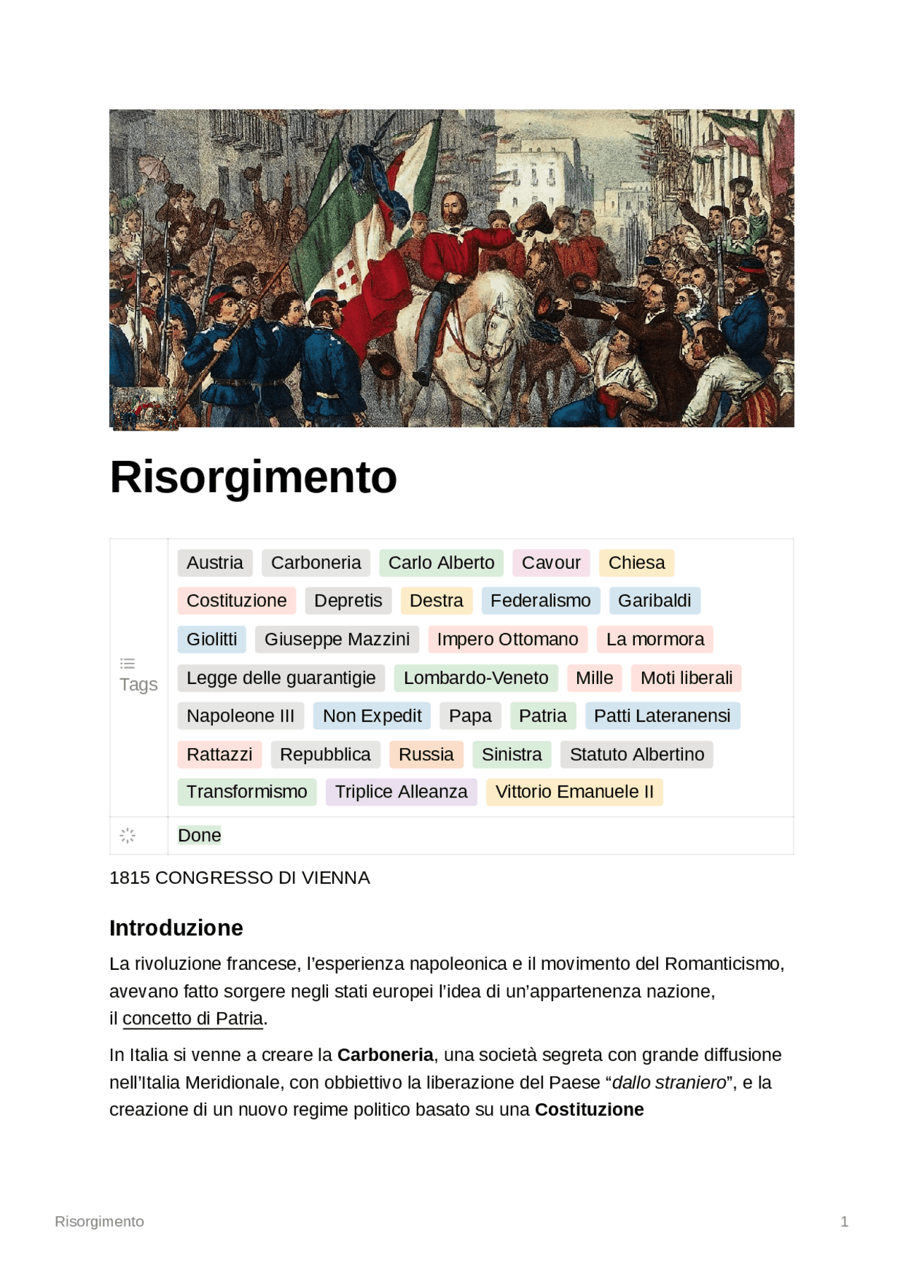 Risorgimento e guerra d’indipendenza | Appunti di Storia | Docsity