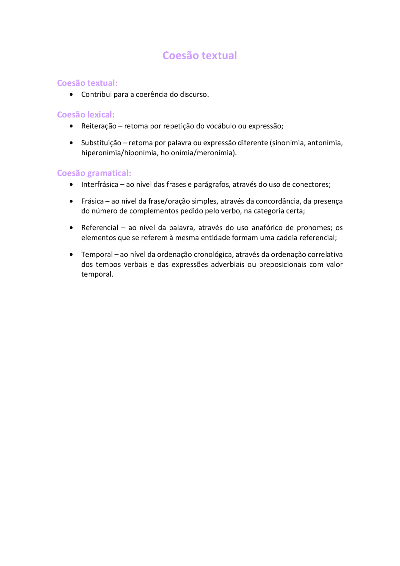Coesão Textual - gramática | Resumos Português (Gramática - Literatura ...