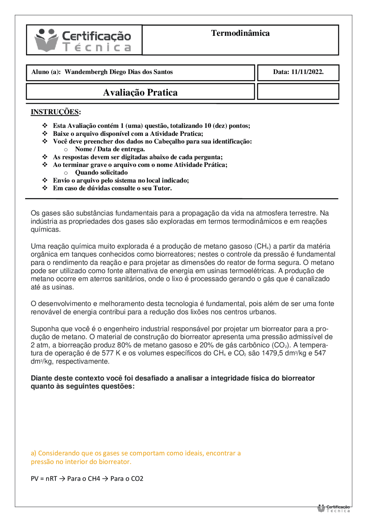 Maquinas térmicas - termodinâmicas | Provas Engenharia Mecânica | Docsity
