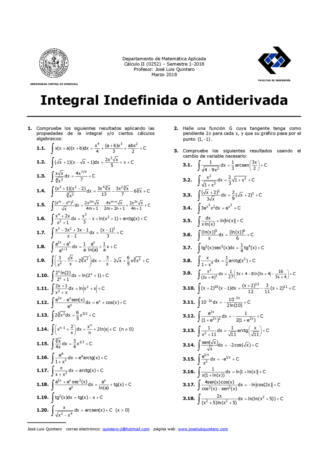 Guía de ejercicios de integrales | Ejercicios de Cálculo diferencial y integral | Docsity