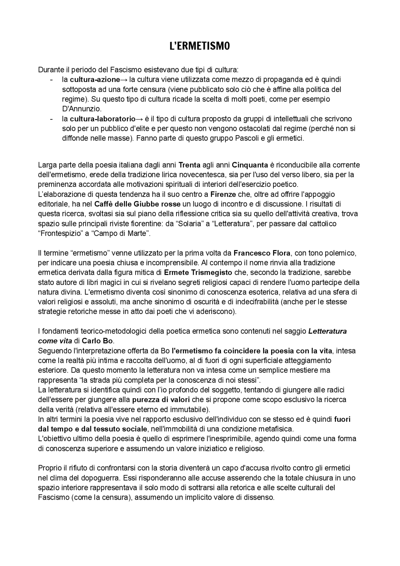 Appunti Sullermetismo Appunti Di Italiano Docsity