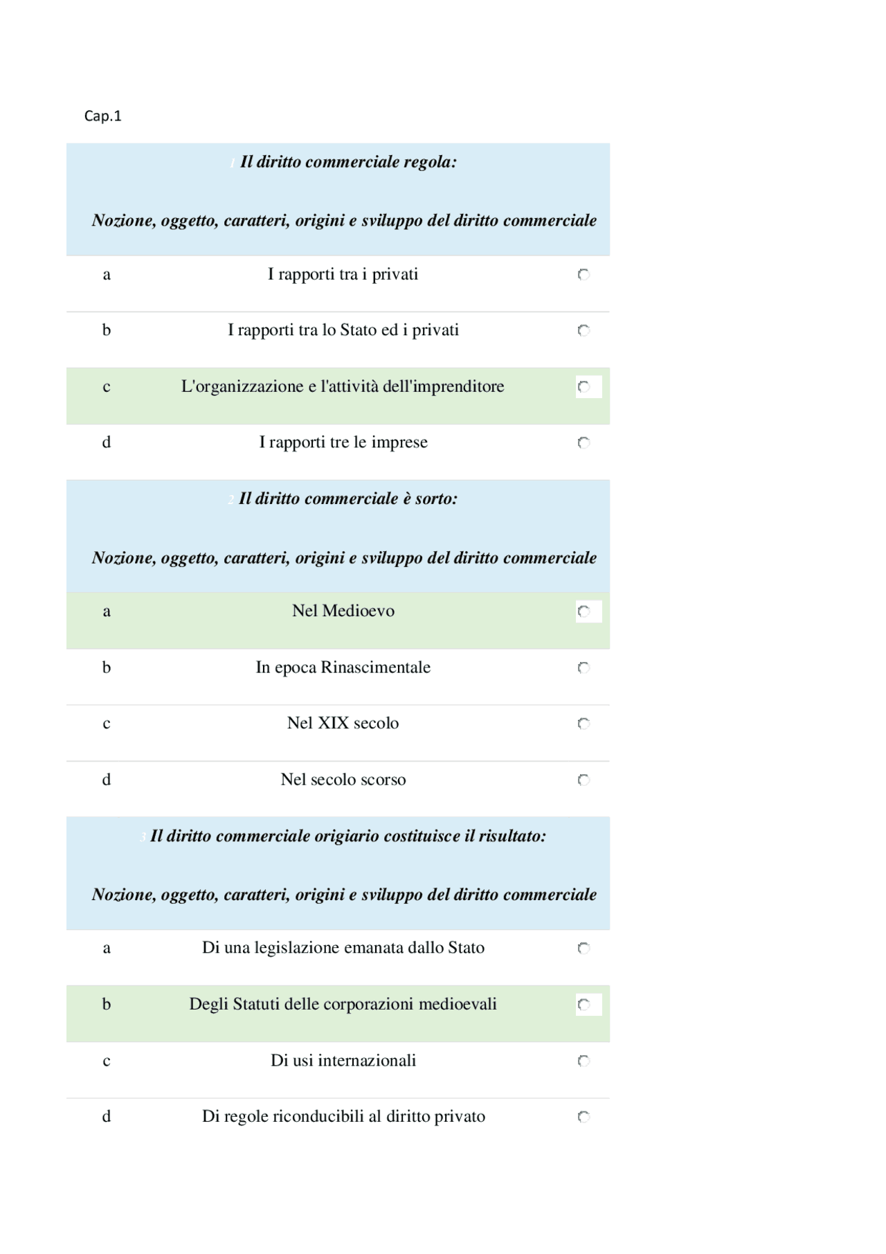 Test Di Autovalutazione Prove Desame Di Diritto Commerciale Docsity