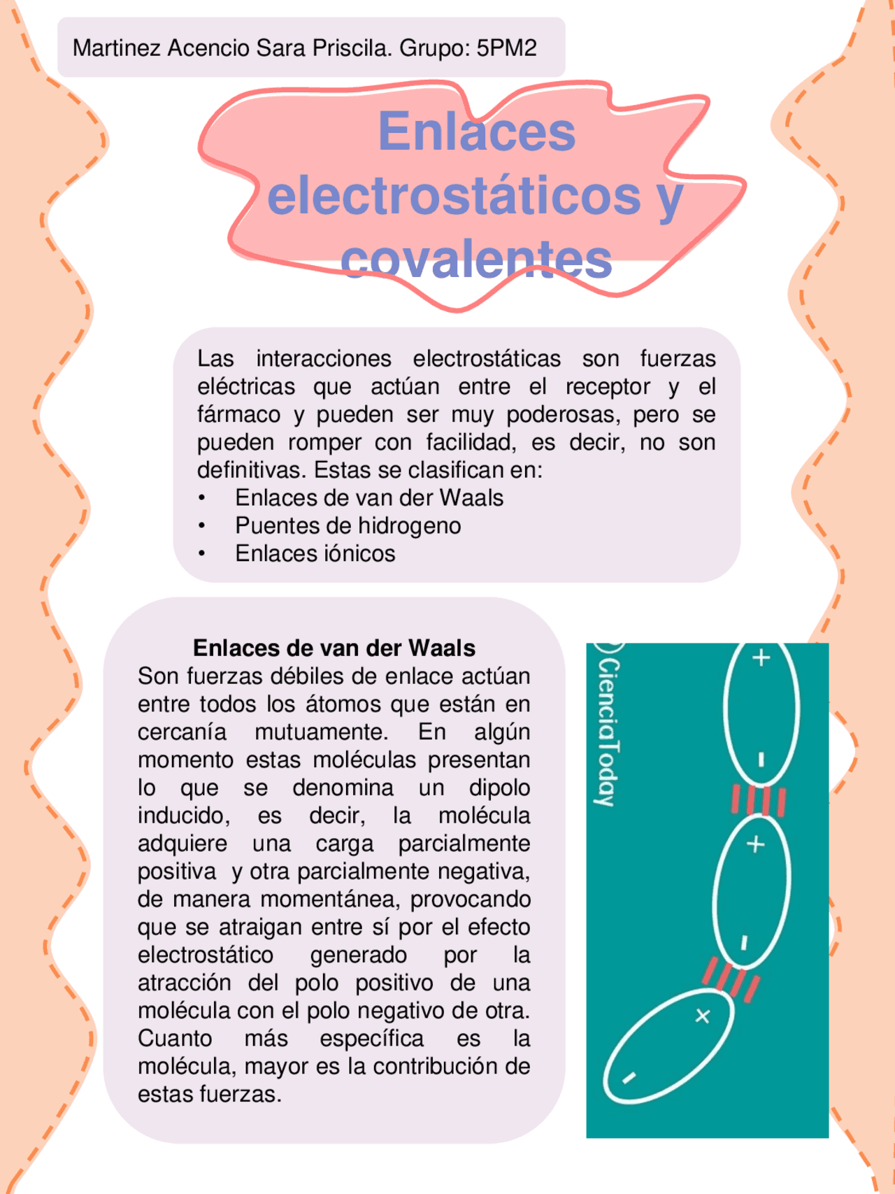 Enlaces electrostaticos farmacodinamia | Apuntes de Farmacología | Docsity