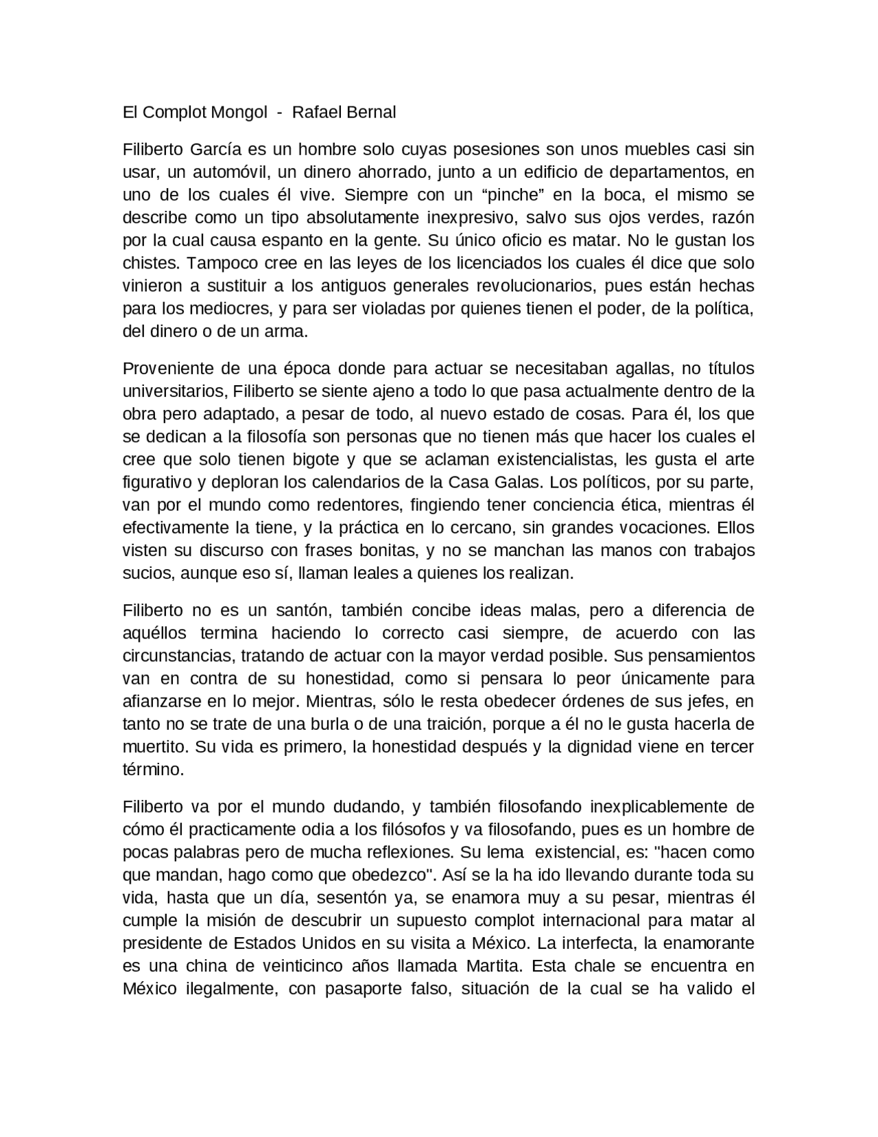 El Complot mongol resumen | Resúmenes de Lengua y Literatura | Docsity