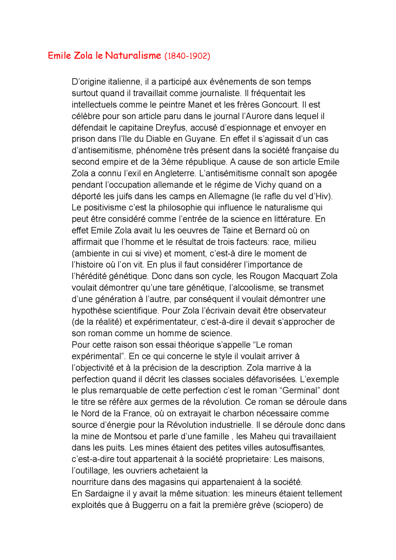 Emile Zola Le Naturalisme Schemi E Mappe Concettuali Di Francese