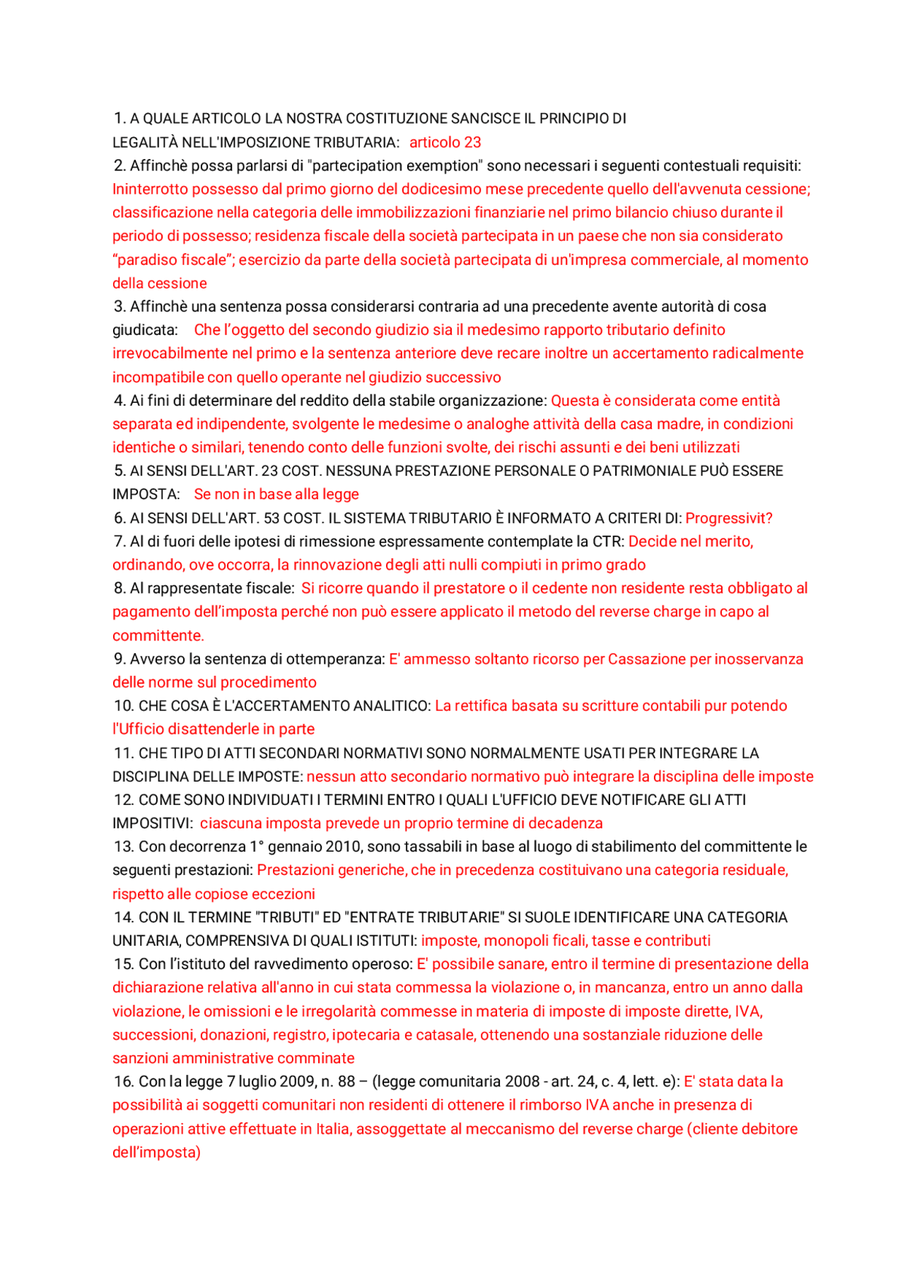 Diritto tributario L18 pegaso completo | Prove d'esame di Diritto Tributario | Docsity