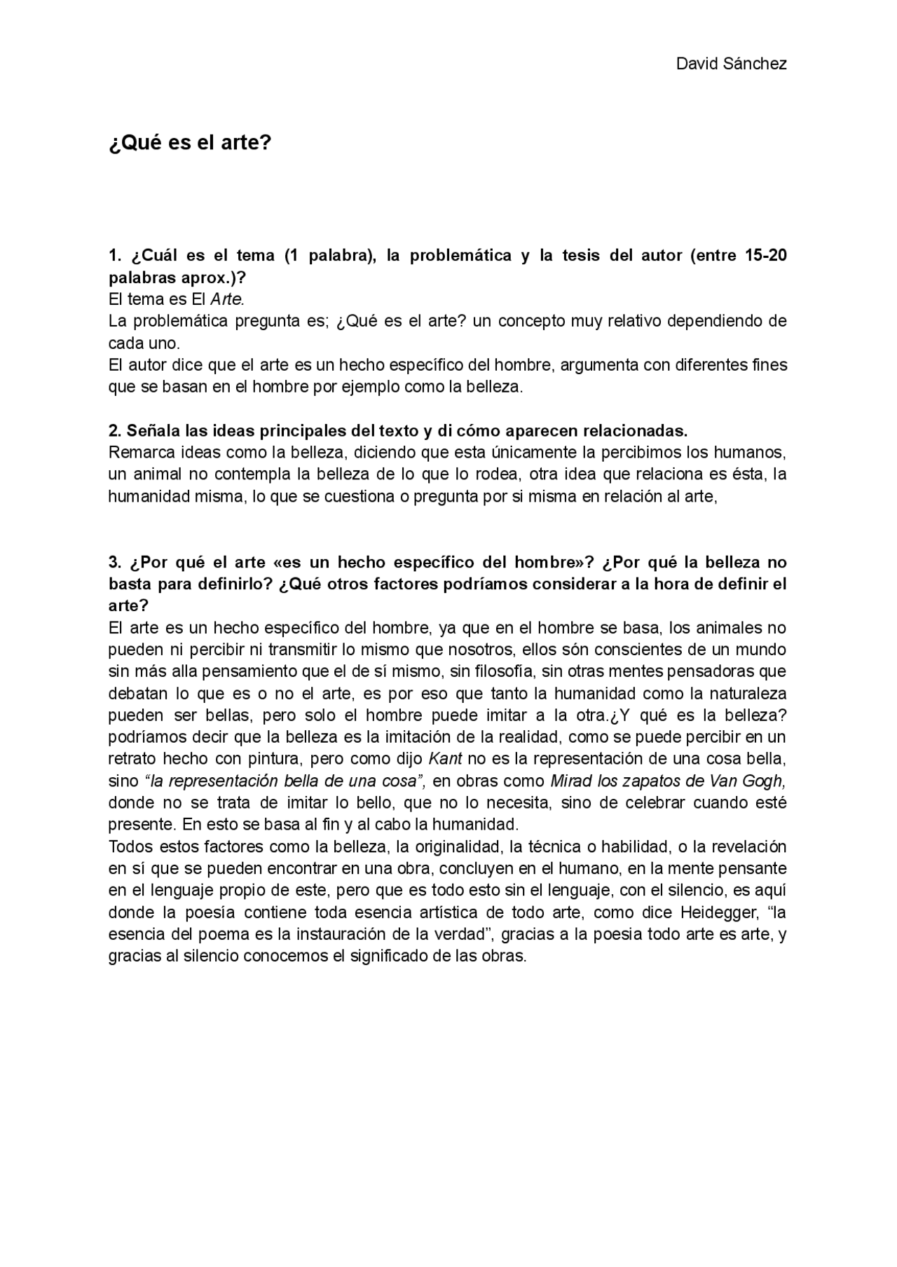 Explicación sobre que es el arte | Ejercicios de Filosofía | Docsity