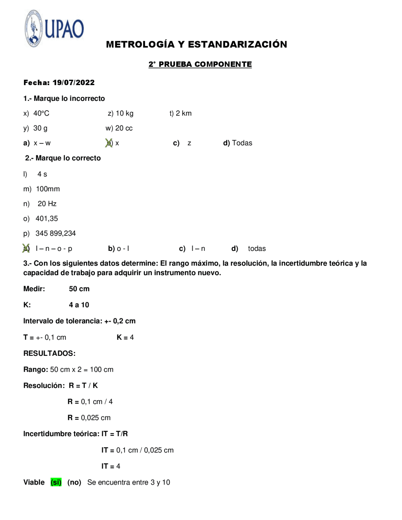 Banco 2° Componente MetrologÍa Y EstandarizaciÓn Ejercicios De