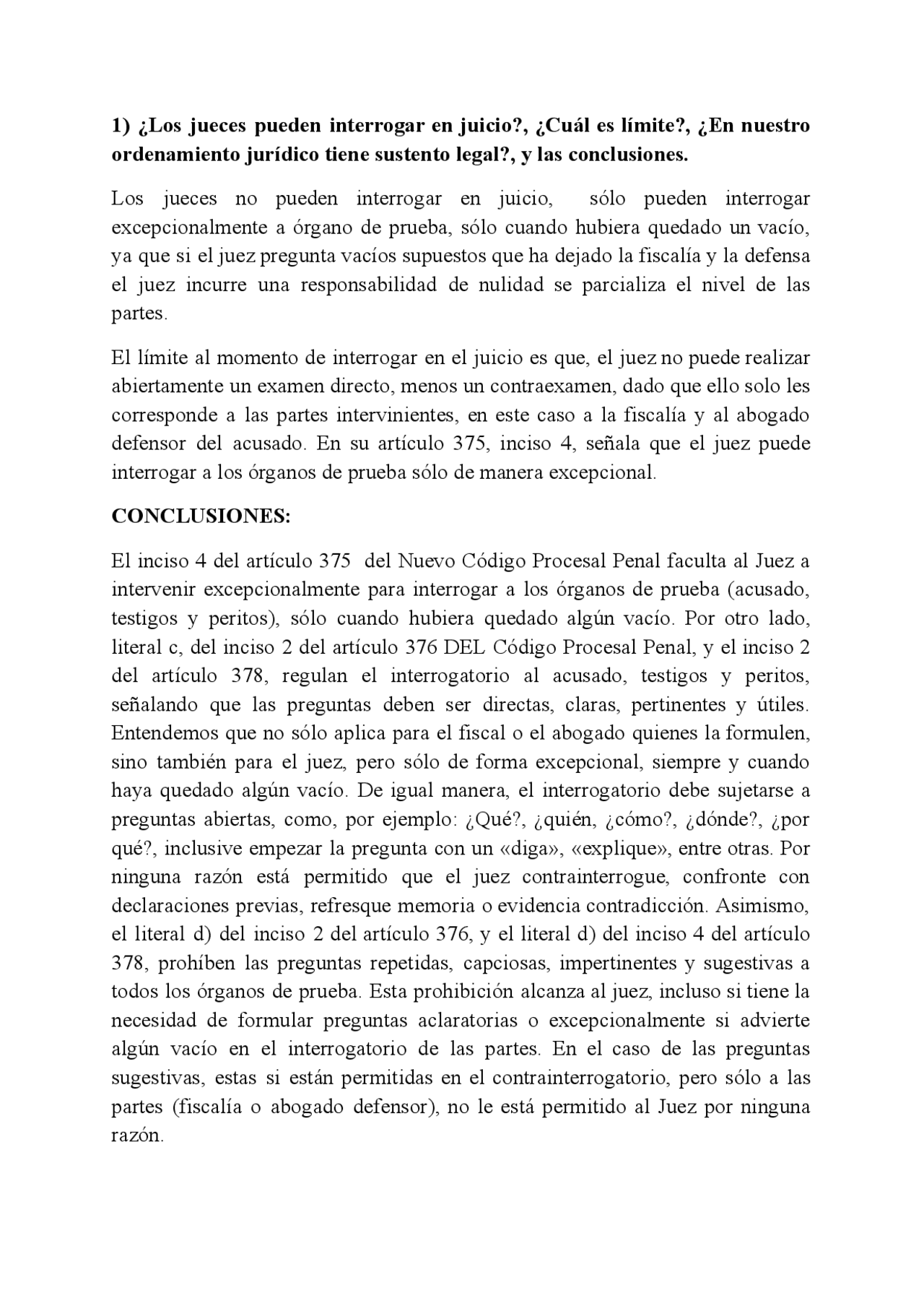 El interrogatorio en el juicio | Ejercicios de Derecho Penal | Docsity