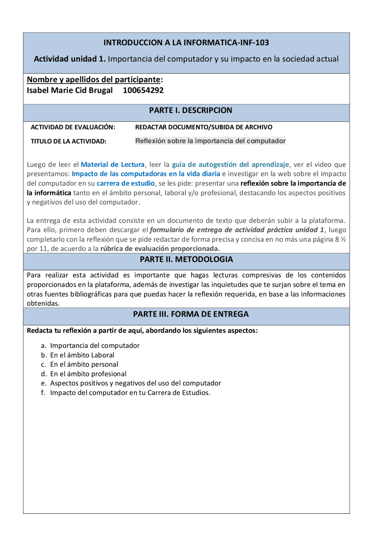 Ctividad Práctica 1. Reflexión sobre la importancia de la Informática ...