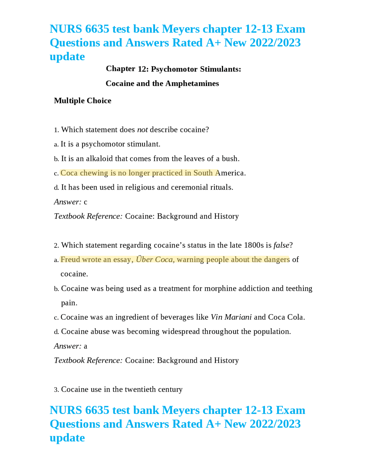Nurs 6635 Test Bank Meyers Chapter 12 13 Exam Questions And Answers