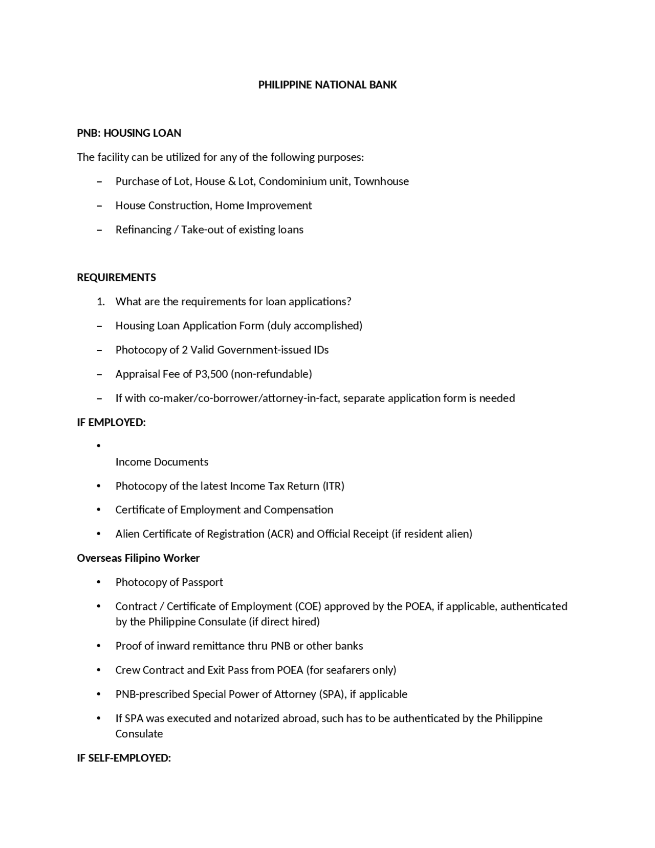 PNB Housing Loan Requirements | Lecture notes Business | Docsity