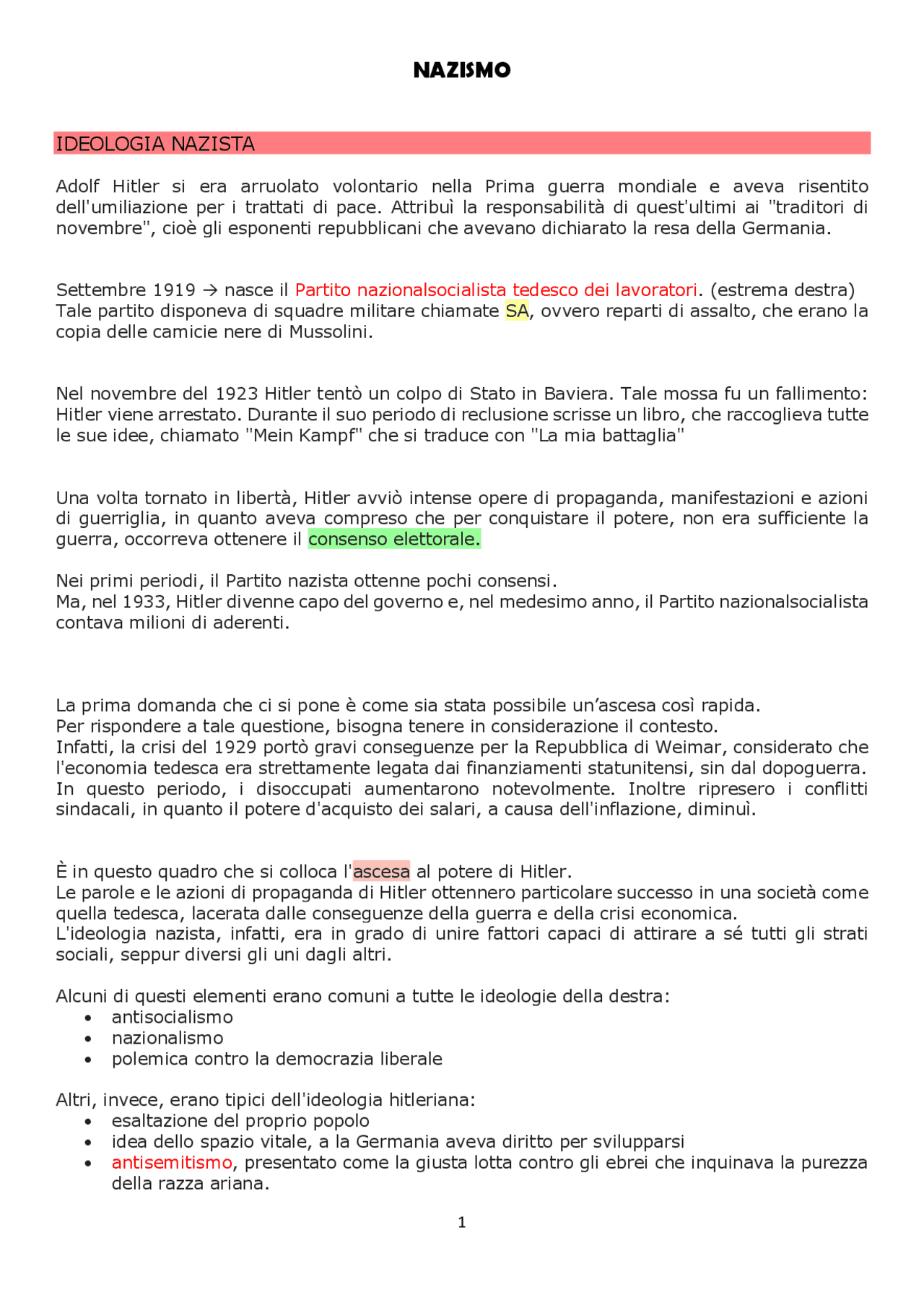 Il Nazismo In Germania Schemi E Mappe Concettuali Di Storia Docsity
