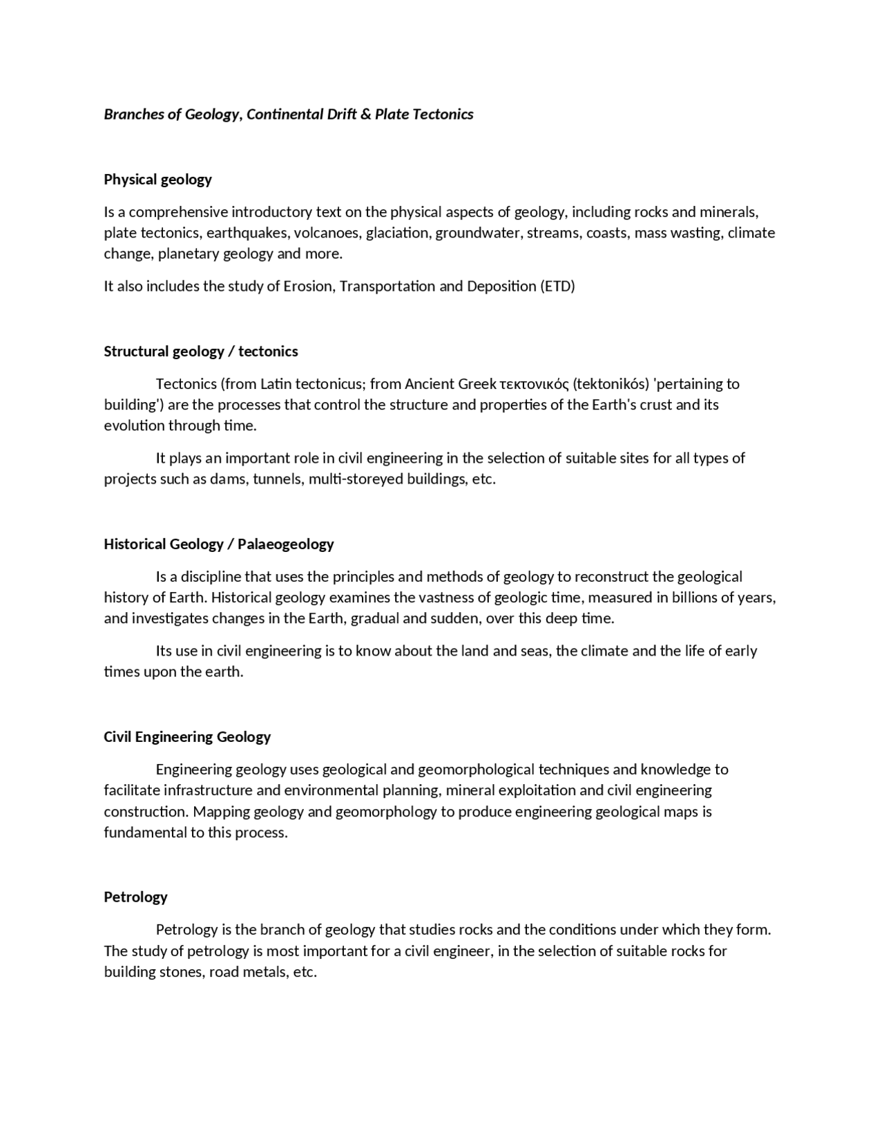 Eight Branches of Geology | Lecture notes Engineering Geology | Docsity