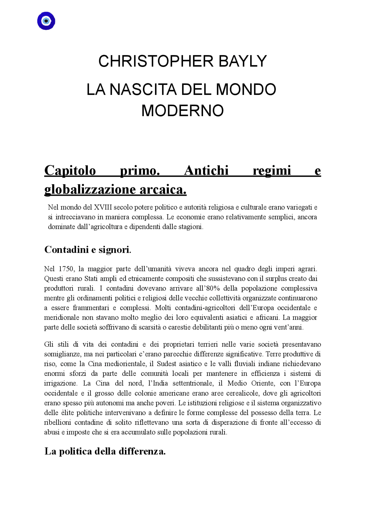 CHRISTOPHER BAYLY LA NASCITA DEL MONDO MODERNO | Schemi e mappe ...