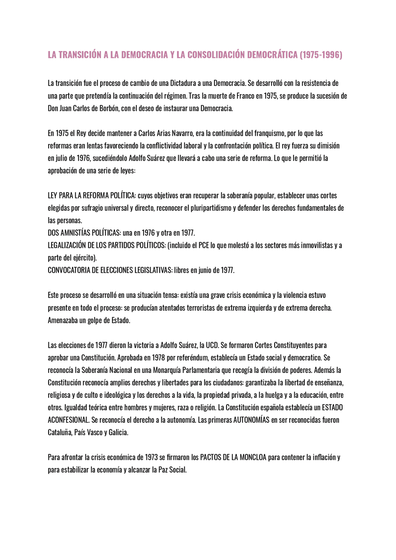 La Transicion Democratica Segundo De Bachillerato Historia De España
