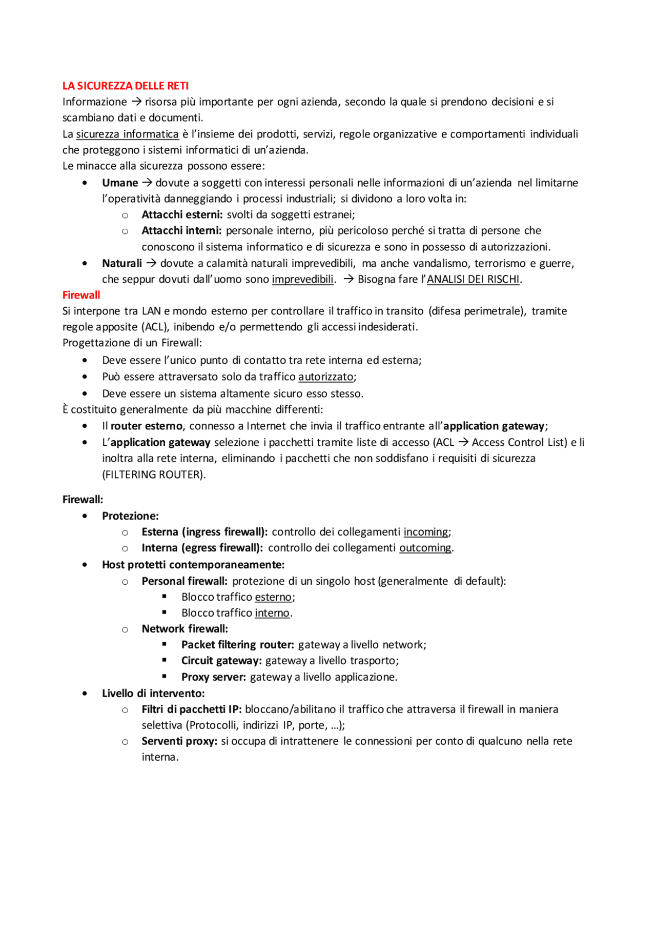 Sicurezza Delle Reti Sintesi Del Corso Di Sistemi Di Reti Docsity
