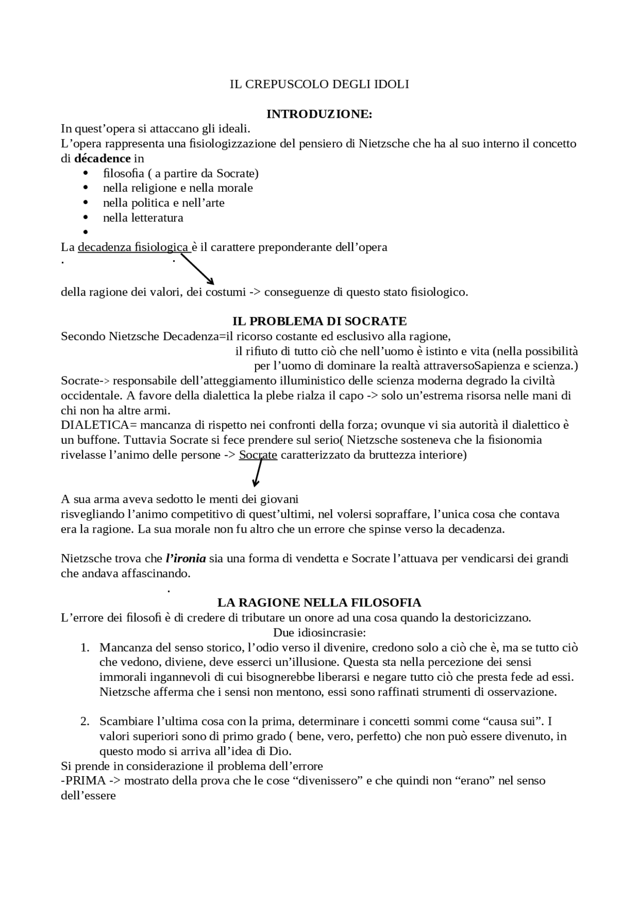 "Il crepuscolo degli idoli" RIASSUNTO | Schemi e mappe concettuali di ...
