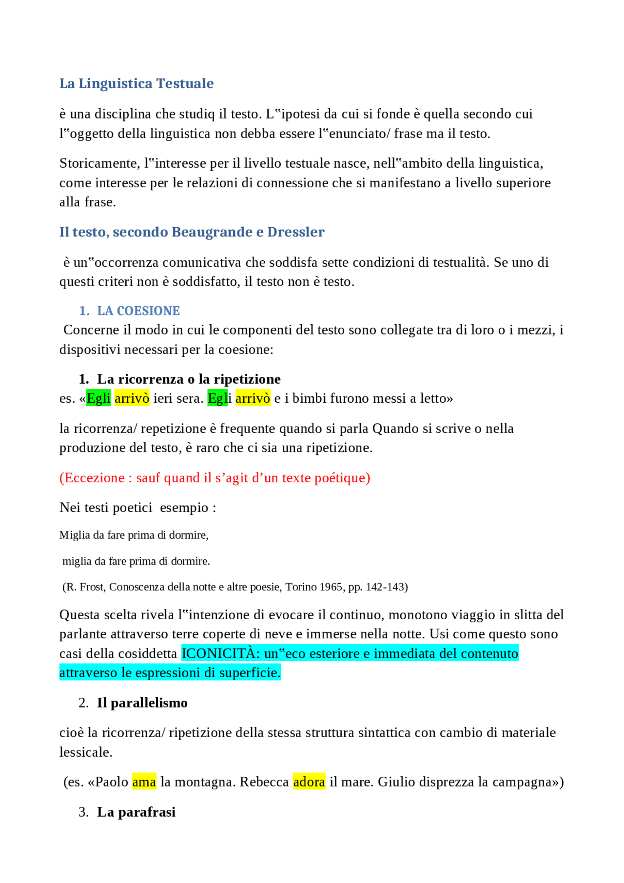Linguistica Testuale Sintesi Del Corso Di Linguistica Docsity