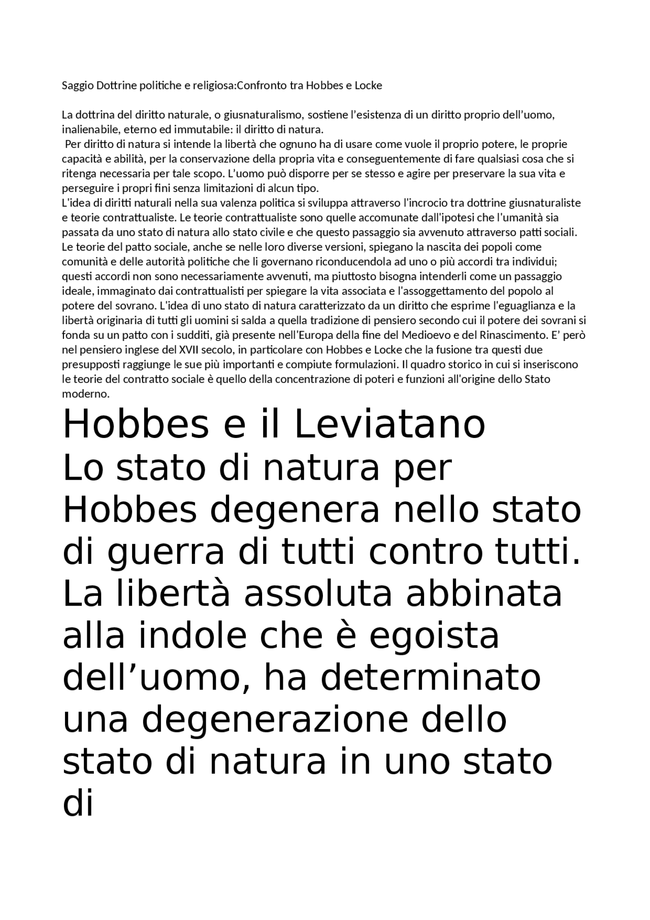 Confronto Hobbes Locke Schemi E Mappe Concettuali Di Filosofia Docsity