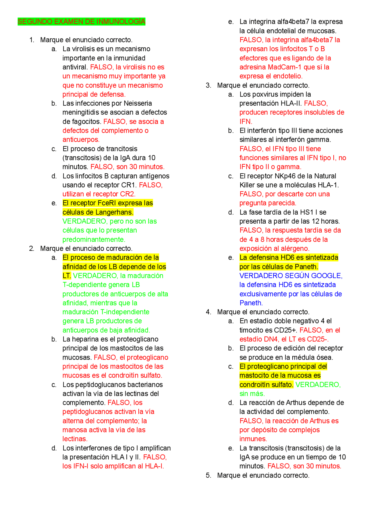 Banqueo De Inmunologia Exámenes De Inmunología Docsity