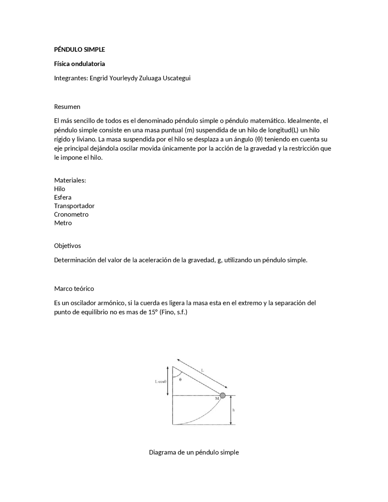 Péndulo simple laboratorio desarrollado | Guías, Proyectos, Investigaciones de Física Clásica ...