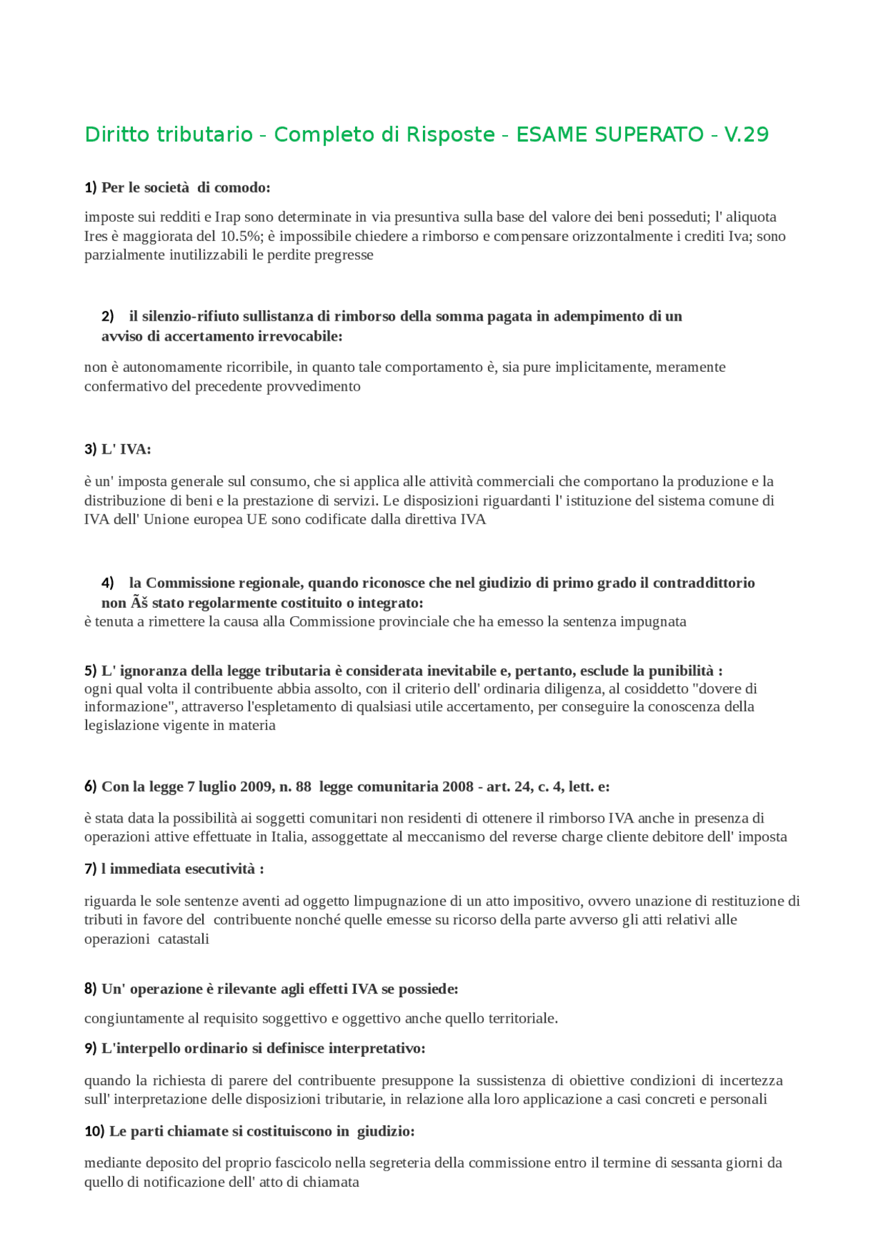 Diritto tributario - Completo di Risposte - ESAME SUPERATO - V.29 | Panieri di Diritto ...
