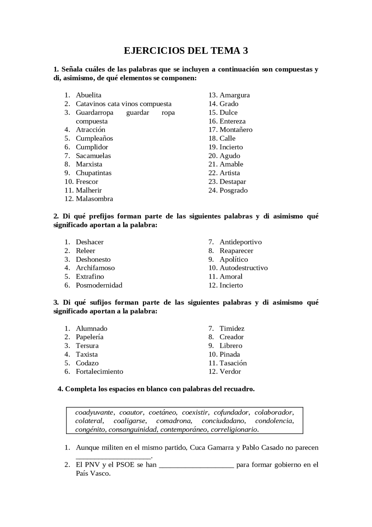 Practica corregida de lexicologia | Ejercicios de Lexicología | Docsity