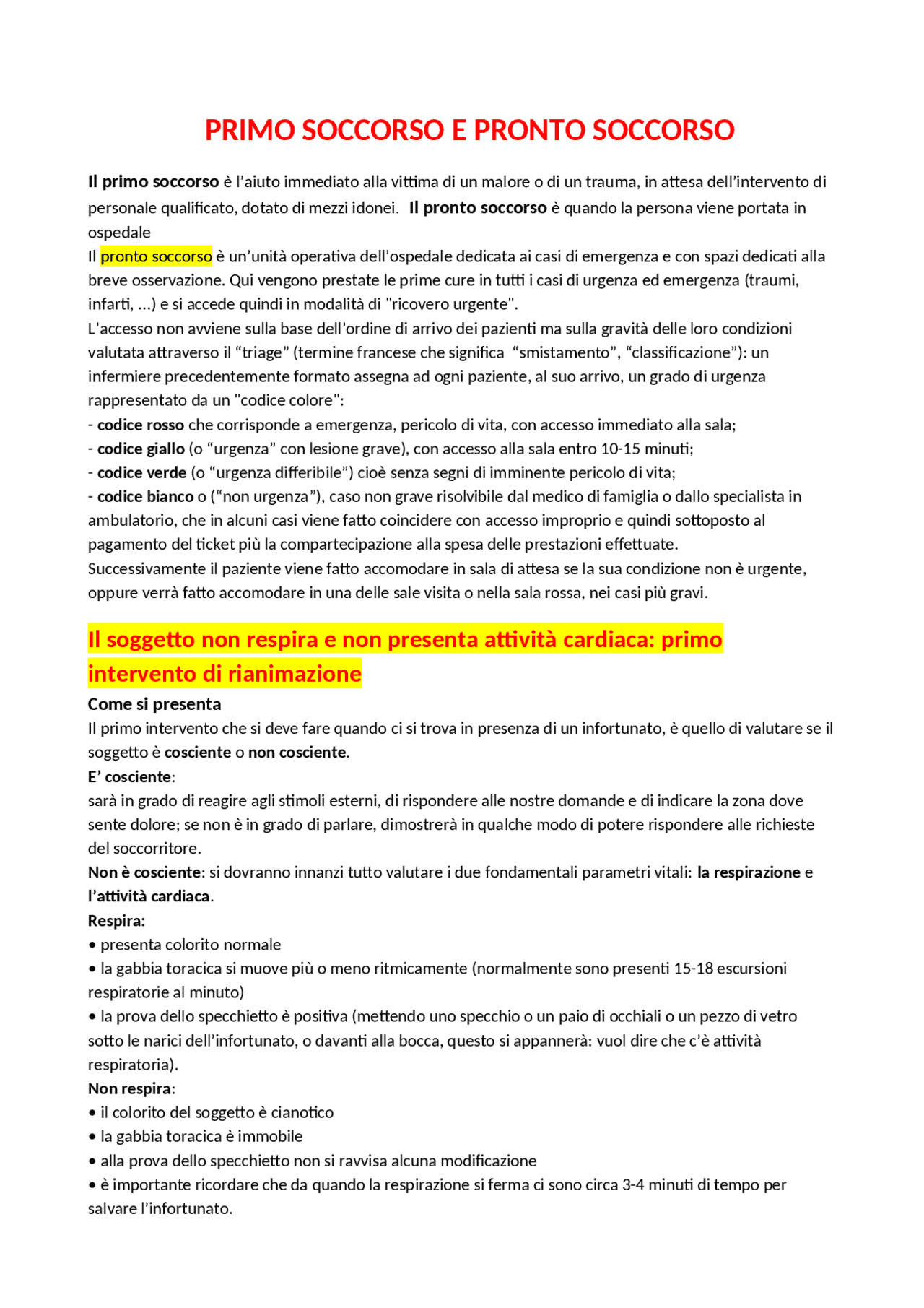 Primo Soccorso E Pronto Soccorso Appunti Di Educazione Fisica Docsity