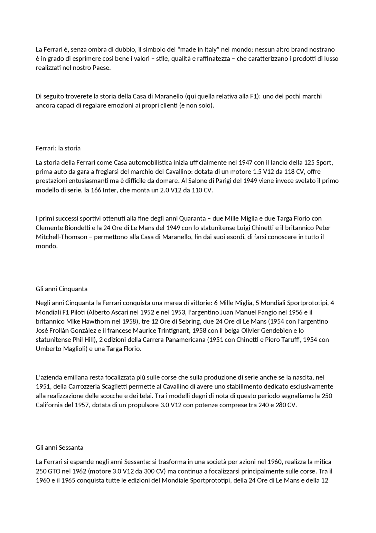 Storia della Ferrari. | Appunti di Storia | Docsity